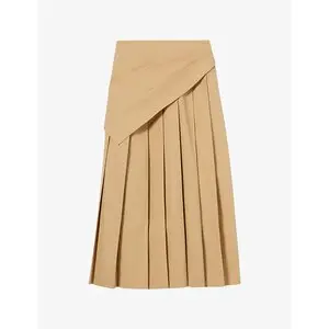Claudie Pierlot Draped Pleated Cotton Midi Skirt