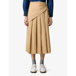 Claudie Pierlot Draped Pleated Cotton Midi Skirt
