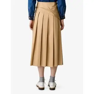 Claudie Pierlot Draped Pleated Cotton Midi Skirt