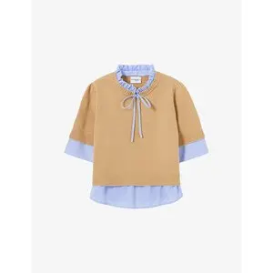 Claudie Pierlot Short-sleeved Striped-trim Wool Jumper - Beige