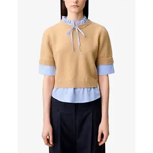 Claudie Pierlot Short-sleeved Striped-trim Wool Jumper