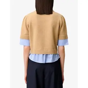 Claudie Pierlot Short-sleeved Striped-trim Wool Jumper