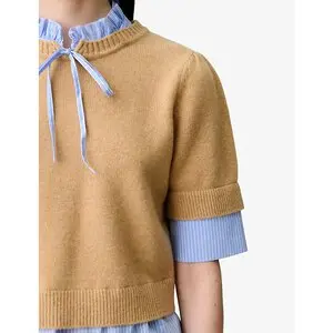 Claudie Pierlot Short-sleeved Striped-trim Wool Jumper