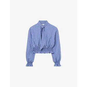 Claudie Pierlot Striped Tie-neck Cotton-poplin Shirt - Multicolored