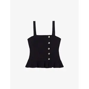Claudie Pierlot Square-neck Ruffled Knitted Top - Navy