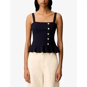 Claudie Pierlot Square-neck Ruffled Knitted Top