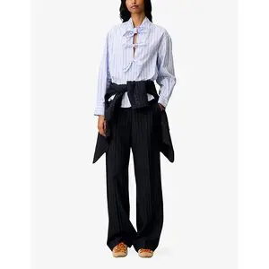Claudie Pierlot Striped Tie-front Cotton-poplin Blouse
