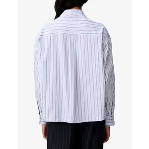 Claudie Pierlot Striped Tie-front Cotton-poplin Blouse