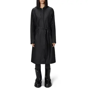 Rains Waterproof Belted A-line Long Raincoat - Black