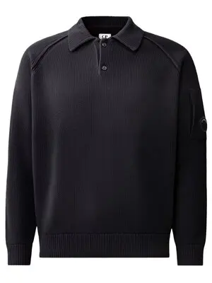 C.P. COMPANY Ribbed Polo Shirt With Lens Detail - Blue
