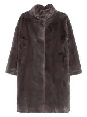 Herno Faux Fur High Collar Coat - Grey