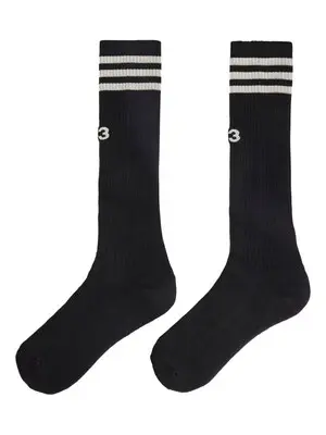 Y3 Ribbed Knee High Socks With Stripe Detail