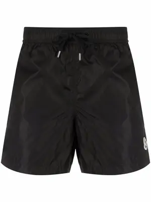 Moncler Swim Shorts With Logo Patch - Black