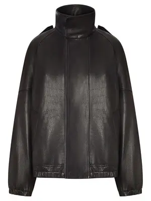 Saint Laurent Oversized High Collar Leather Jacket - Black