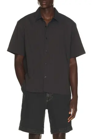 PERCIVAL Rowan Seersucker Boxy Shirt In Blue - Navy