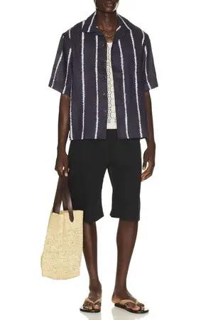 Commas Shibori Stripe Cuffed Camp Collar Shirt In Blue