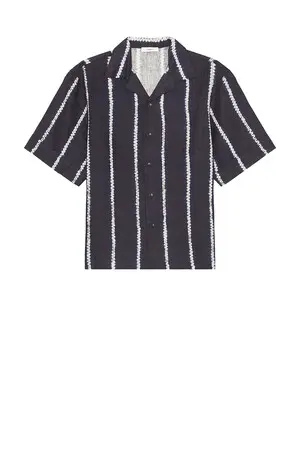 Commas Shibori Stripe Cuffed Camp Collar Shirt In Blue - Navy