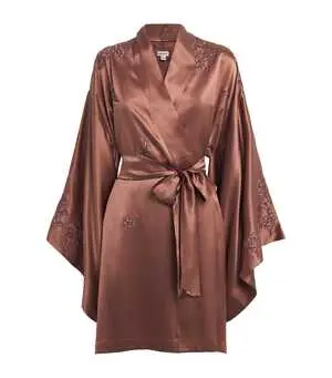 TORLOWEI Silk Tokoni Short Kimono - Brown