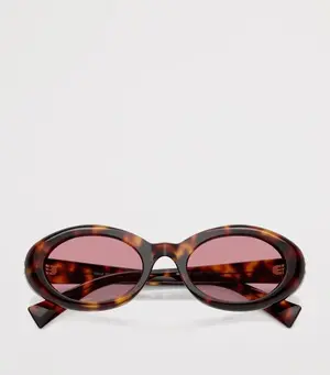 Miu Miu Oval Wrap-around Sunglasses With Tortoiseshell Effect