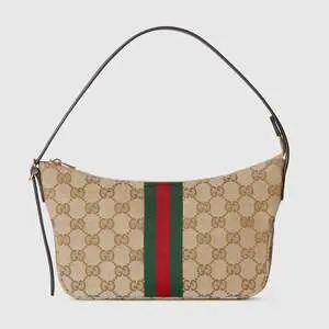 Gucci Monogram Crossbody Handbag With Web Detail - Sand