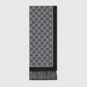Gucci Jacquard Fringed Scarf - Black