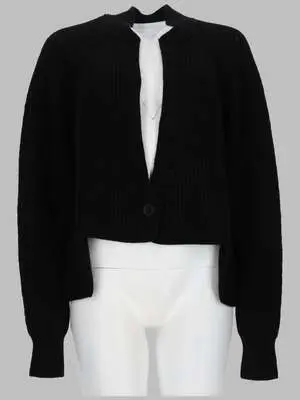 NUDE Ribbed Mini Knit Cardigan In 100% Virgin Wool - Black