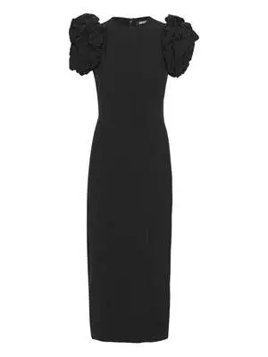 ROTATE BY BIRGER CHRISTENSEN Fitted Midi Dress With Puff Sleeves - Nero