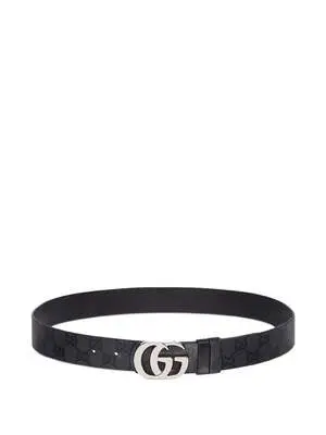Gucci Gucci Monogrammed Leather Belt With Double G Buckle Black