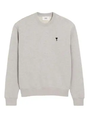 AMI Paris Logo Embroidered Ribbed Trim Sweater - Grey