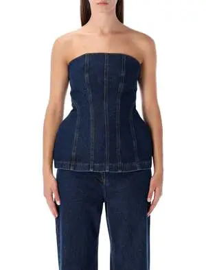 Magda Butrym Strapless Denim Corset Top - Blue