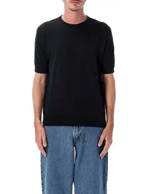 John Smedley Essential Cotton T-shirt With Crew Neck, Ribbed Hem & Cuffs - Nero