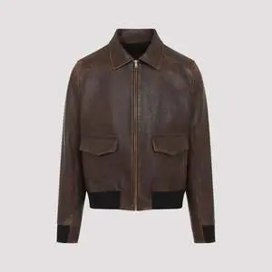 Prada Leather Bomber Jacket, Fw26 - Brown