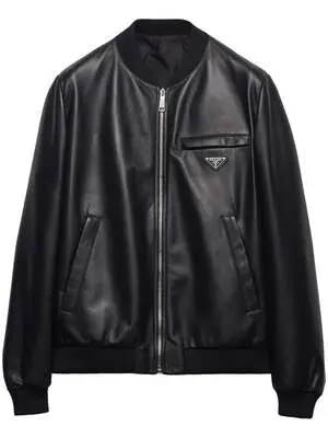 Prada PRADA Leather Bomber Jacket Nero