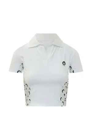MARINE SERRE Ribbed Polo Shirt With Printed Logo And Moon-shaped Inserts