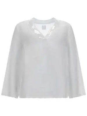 120% Lino Sequined V-neck Linen Blouse - White