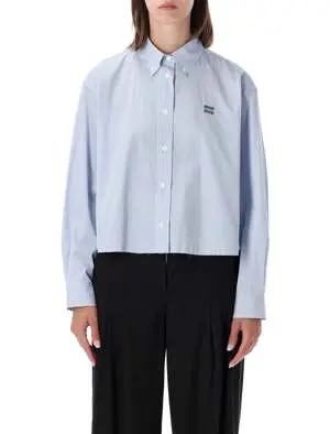 Miu Miu Cotton Poplin Pinstripe Shirt With Embroidered Logo