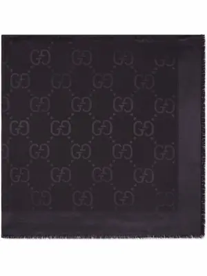 Gucci Gg Jacquard Fringed Scarf For - Black