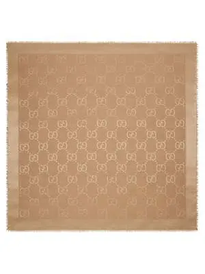 Gucci Gg Jacquard Fringed Scarf For - Camel