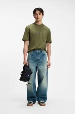 Hugo Cotton-jersey T-shirt With Blue Logo Patch