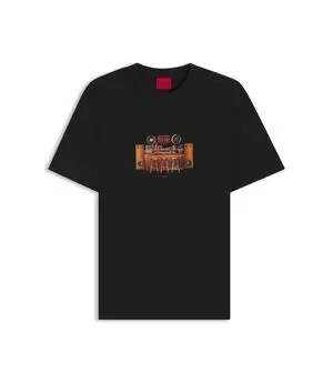 Hugo Cotton-jersey T-shirt With Printed Artwork - Black