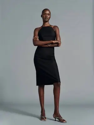 REFORMATION Amarena Midi Dress With Halter Neckline And Open Back - Black