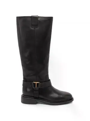TWINSET Logo Plaque Buckled Knee High Boots