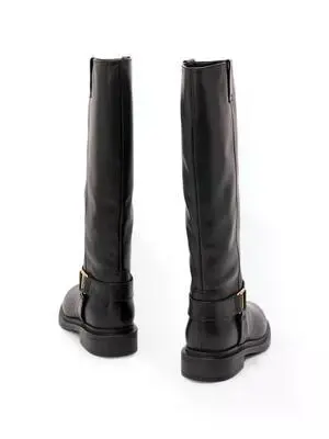 TWINSET Logo Plaque Buckled Knee High Boots