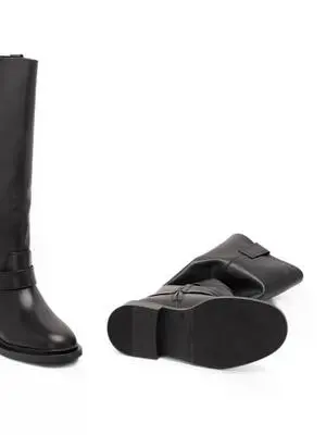 TWINSET Logo Plaque Buckled Knee High Boots