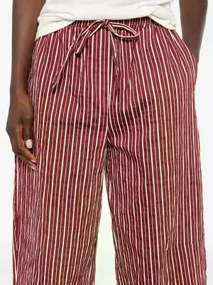 VICOLO Burgundy Vertical Stripe Wide Leg Cropped Trousers