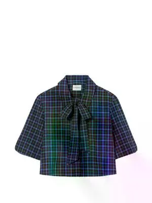Claudie Pierlot Checked Pussy-bow Cropped Shirt - Green