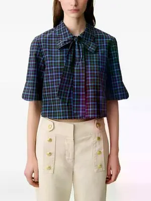 Claudie Pierlot Checked Pussy-bow Cropped Shirt - Green