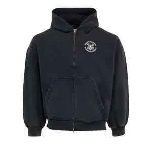 Balenciaga Paris Zip Front Hoodie 'faded Washed /white - Black