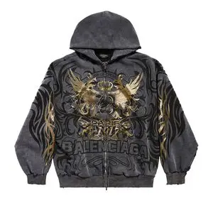 Balenciaga Zip-up Hoodie 'super Faded Wash Blk - Black