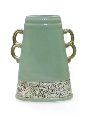 ENZO DE GASPERI Floral-embossed Twin-handle Vase - Green